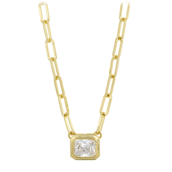 MorningSave: Savvy Cie 18K Gold Large Paperclip Neck With White Cubic ...