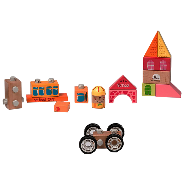 MorningSave: BooKid Wooden School Bus Blocks - 19 Piece Set