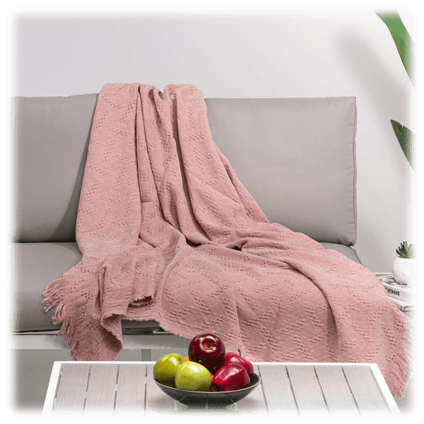MorningSave: Glitzhome Coral Pink Grid Cotton Woven Throw