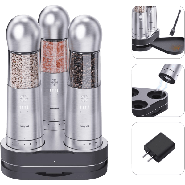 Meh: COSPRO 3-Piece Electric Salt and Pepper Grinder Set