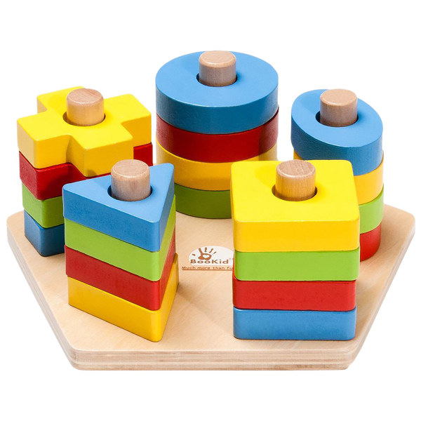 MorningSave: BooKid Wooden Shape Stacker Board - 22 Piece Set