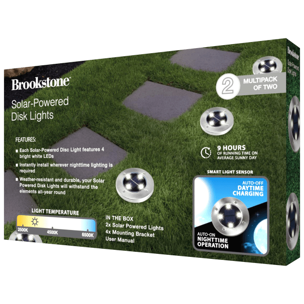 MorningSave: 4-Pack: Brookstone Solar-Powered Disc Lights