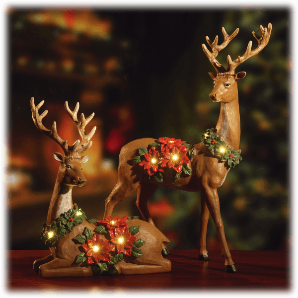 SideDeal: Winter Lane 2-Piece Illuminated Reindeer with Poinsettias
