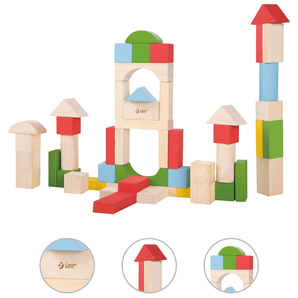 MorningSave: Classic World 50-Piece Baby Wooden Stacking Blocks