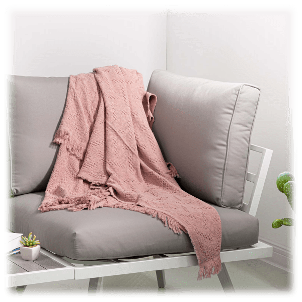 MorningSave: Glitzhome Coral Pink Grid Cotton Woven Throw